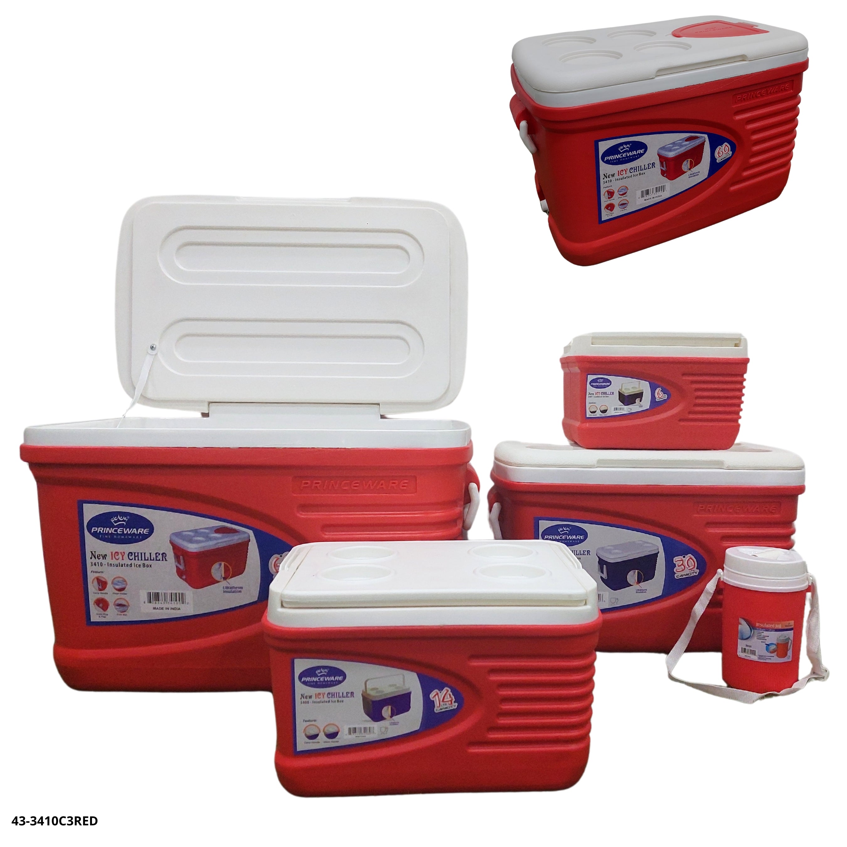 HIELERA ROJA SET 5 PZAS (60L+30L+14L+6L+1.25L)