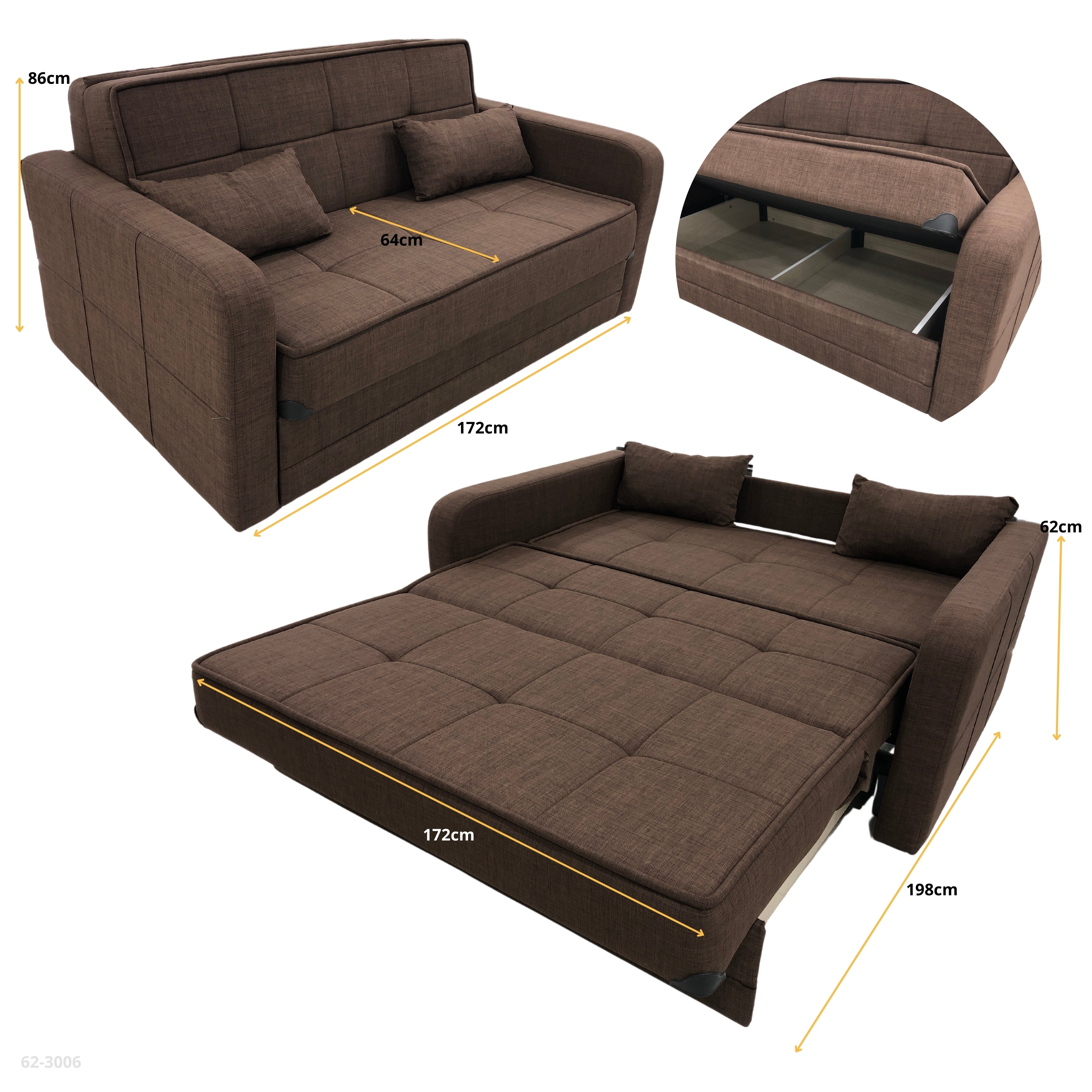 SOFA CAMA CHOCOLATE 169CM*190CM DAFNE – Sirenazl